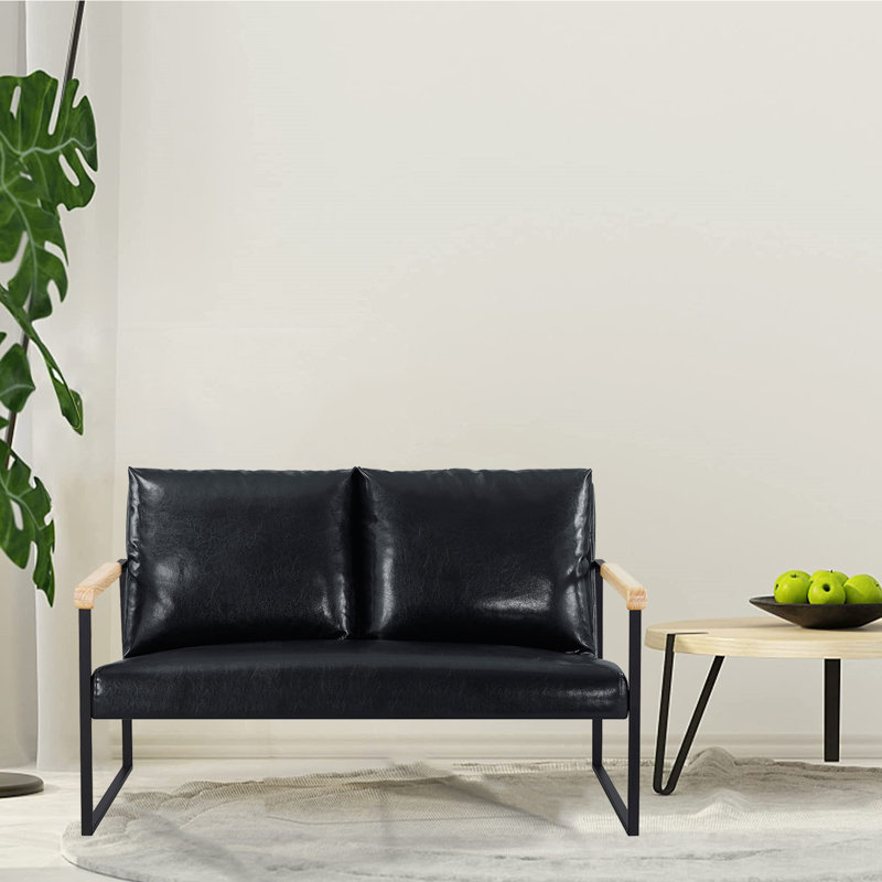 17 Stories 49.6 Faux Leather Square Arm Loveseat Wayfair